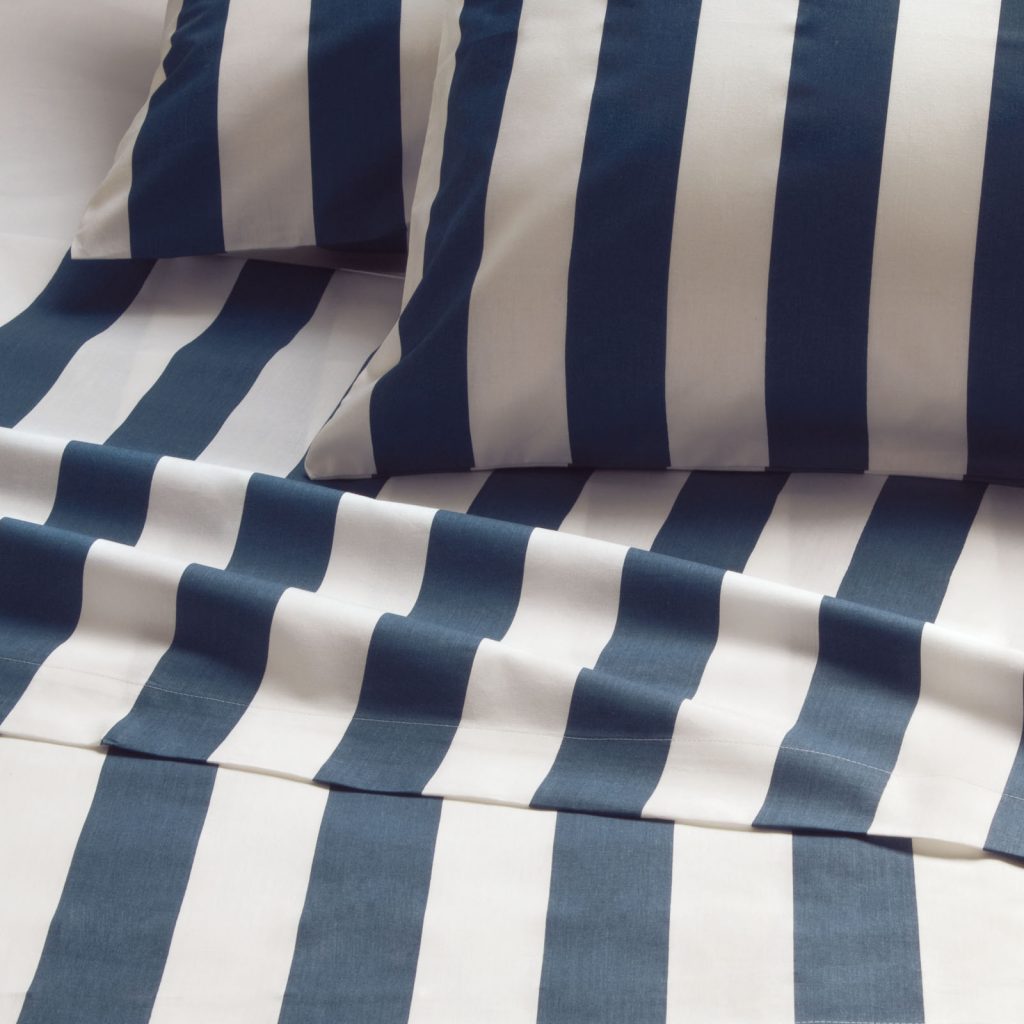 Lenzuola Matrimoniali Cotone Fantasia Righe Blu Sabbia